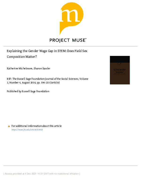 Pdf Explaining The Gender Wage Gap In Stem Does Field Sex 5499