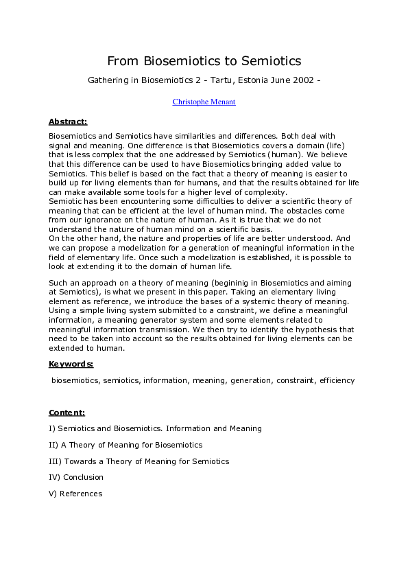 (PDF) From Biosemiotics to Semiotics
