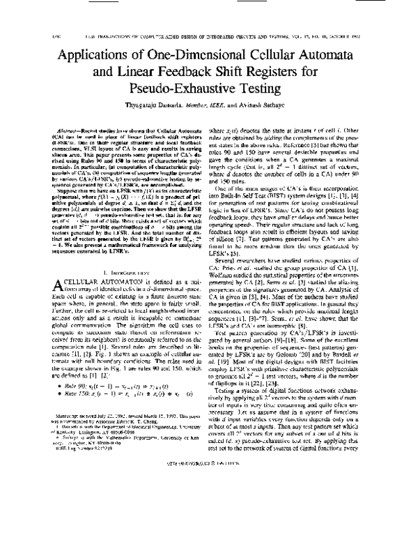 (PDF) Applications of one-dimensional cellular automata and linear feedback shift registers for ...