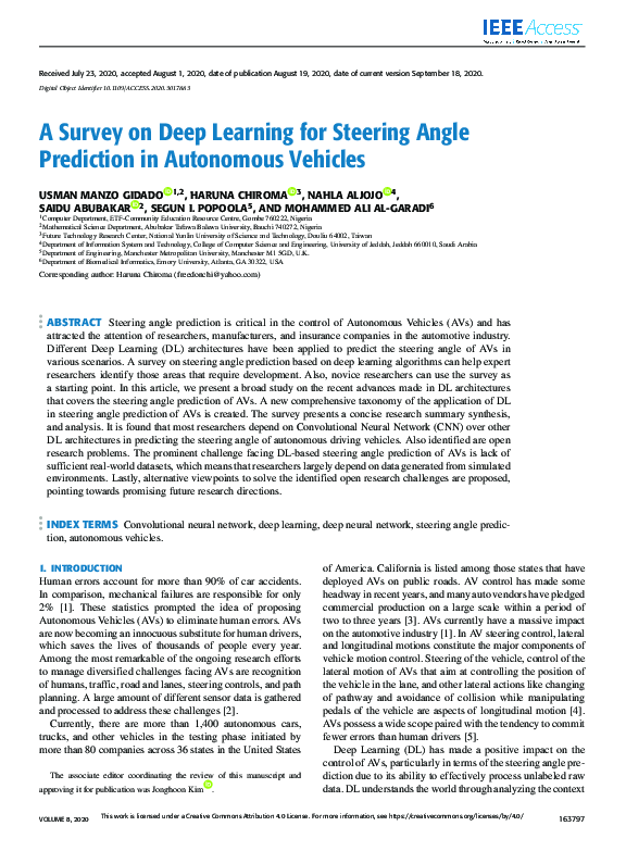(PDF) A Survey on Deep Learning for Steering Angle Prediction in ...
