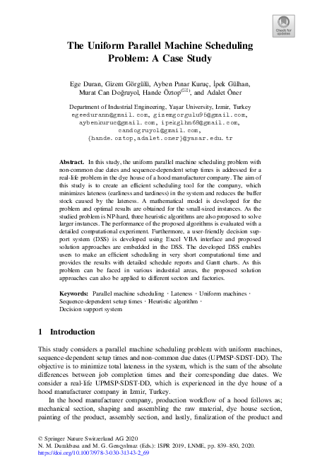 (PDF) The Uniform Parallel Machine Scheduling Problem: A Case Study