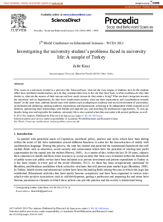 (PDF) Investigating the University Student's Problems Faced in ...