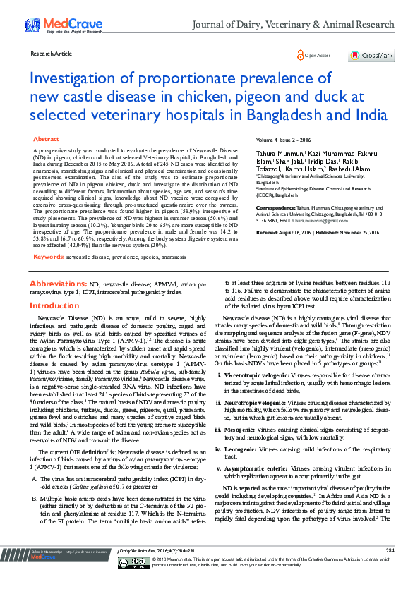 (PDF) Investigation of Proportionate Prevalence of Newcastle Disease in ...