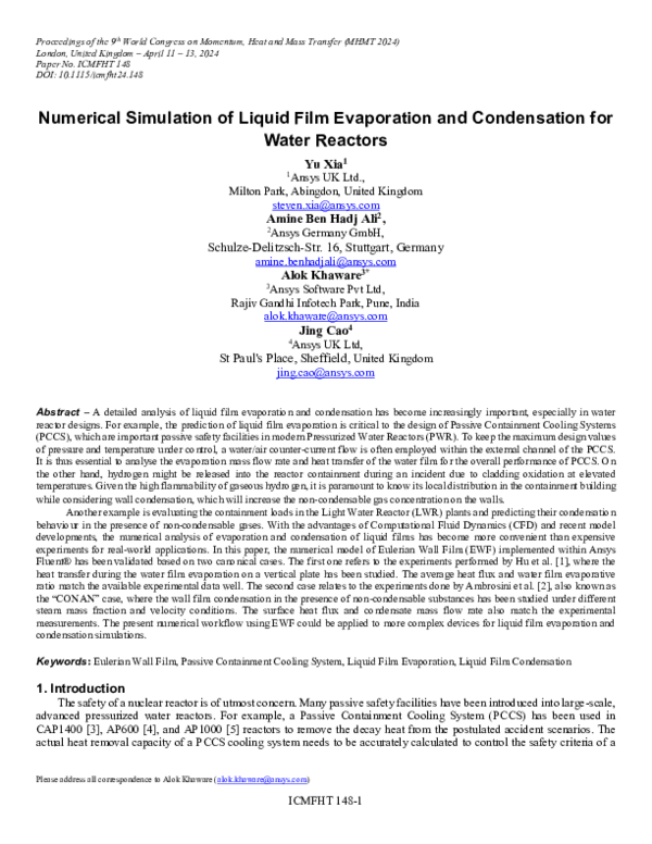 (PDF) Numerical Simulation of Liquid Film Evaporation and Condensation ...