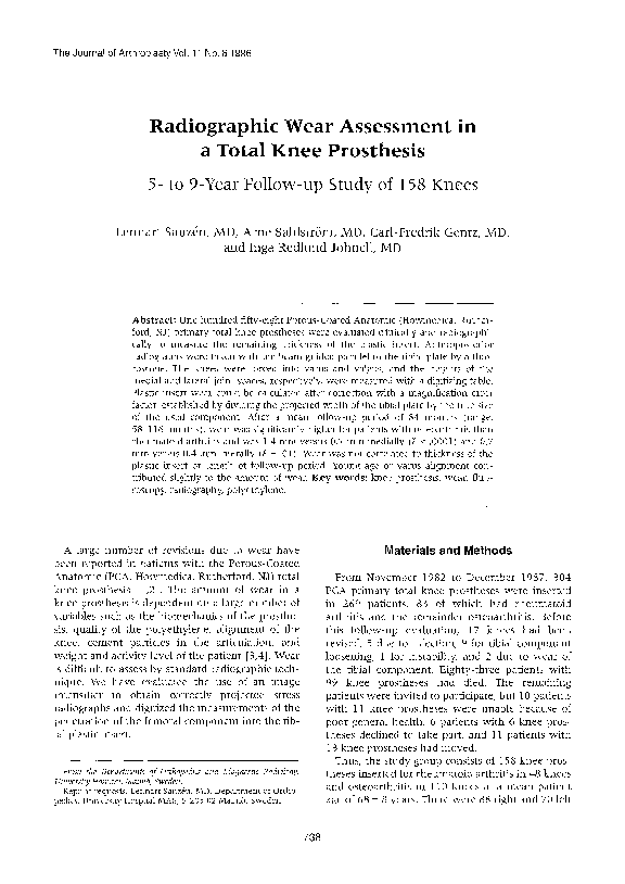 (PDF) Radiographic wear assessment in a total knee prosthesis