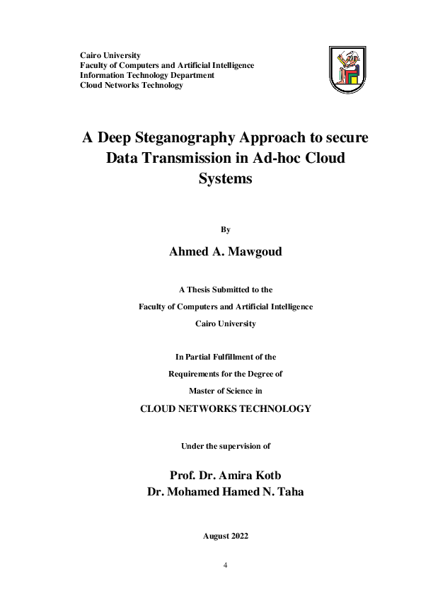 (PDF) A Deep Steganography Approach to secure Data Transmission in Ad-hoc Cloud Systems | Ahmed ...