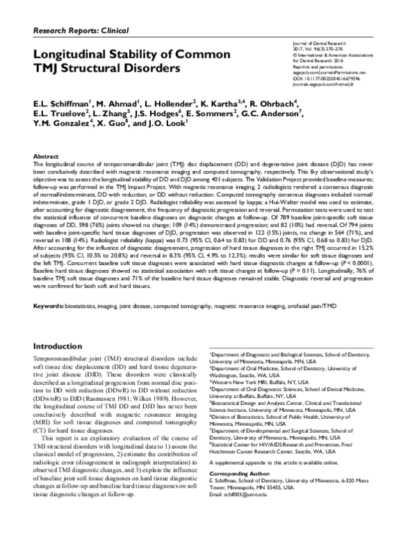 (PDF) Longitudinal Stability of Common TMJ Structural Disorders