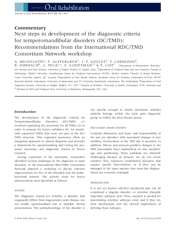 (PDF) Next steps in development of the diagnostic criteria for ...