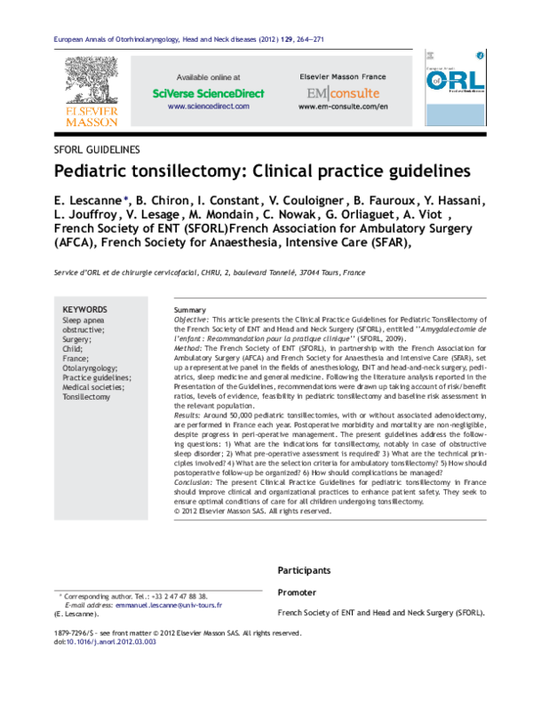 (PDF) Pediatric tonsillectomy: clinical practice guidelines