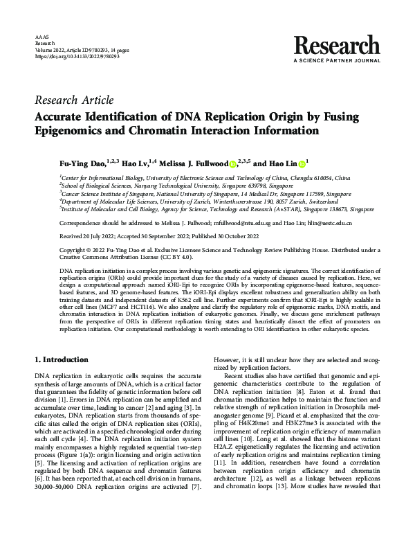 (PDF) Accurate Identification of DNA Replication Origin by Fusing ...