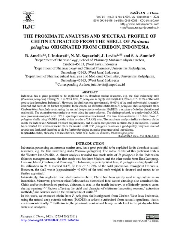 (PDF) THE PROXIMATE ANALYSIS AND SPECTRAL PROFILE OF CHITIN EXTRACTED ...