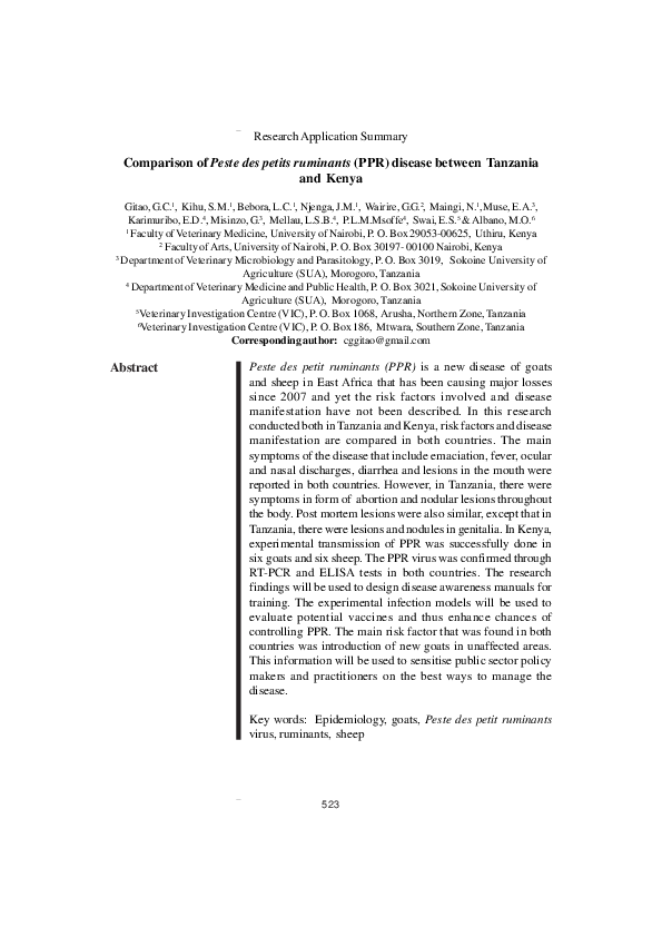 (PDF) Comparison of Peste des petits ruminants (PPR) disease between ...