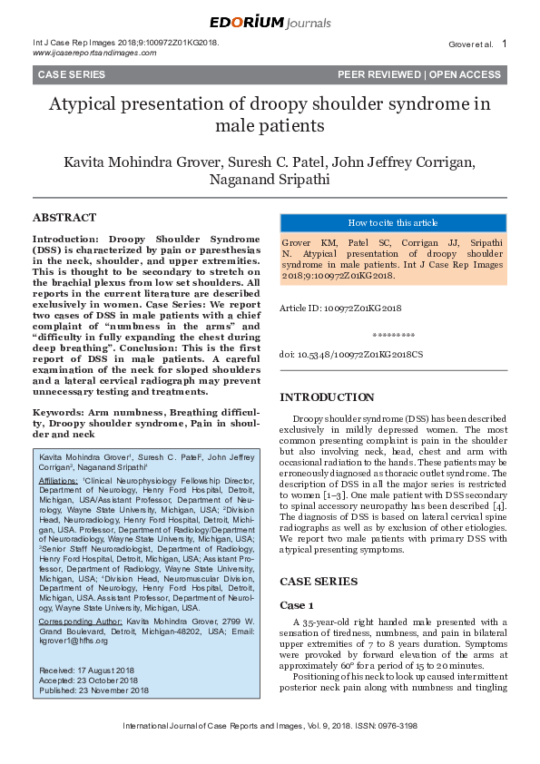 (PDF) Atypical presentation of droopy shoulder syndrome in male patients