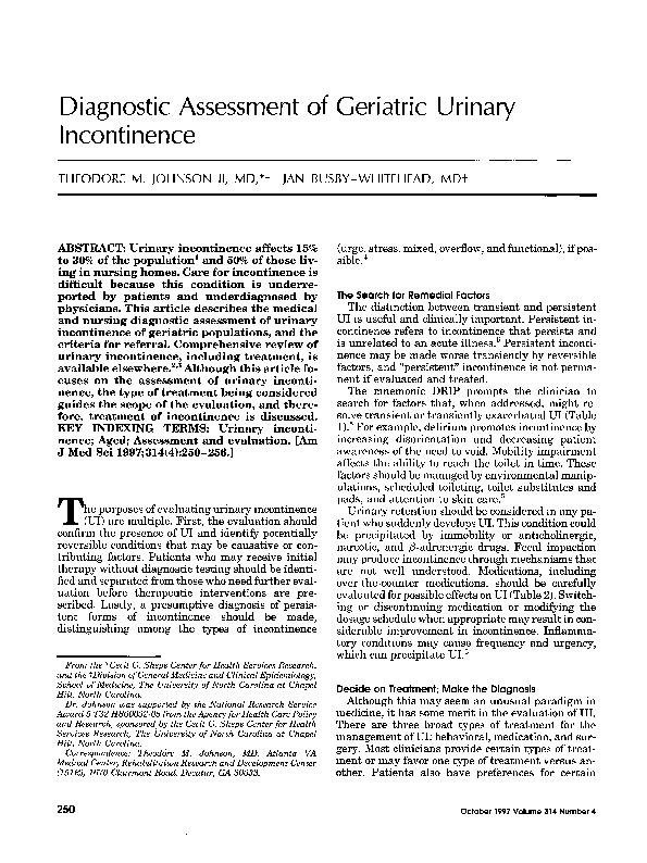 (PDF) Diagnostic Assessment of Geriatric Urinary Incontinence