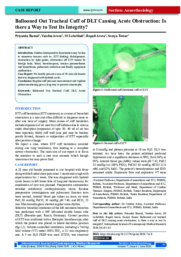 (PDF) Ballooned Out Tracheal Cuff of DLT Causing Acute Obstruction: Is ...