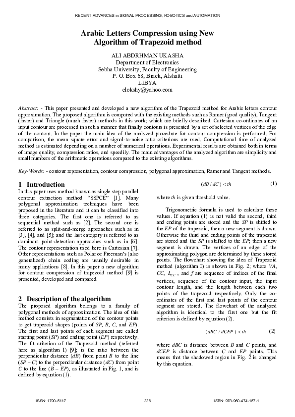 (PDF) Arabic letters compression using new algorithm of trapezoid method