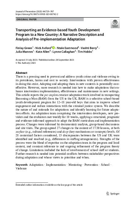(PDF) Transporting an Evidence-based Youth Development Program to a New ...