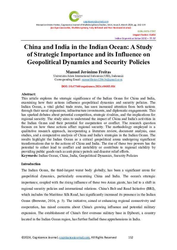 (PDF) China and India in the Indian Ocean: A Study of Strategic ...