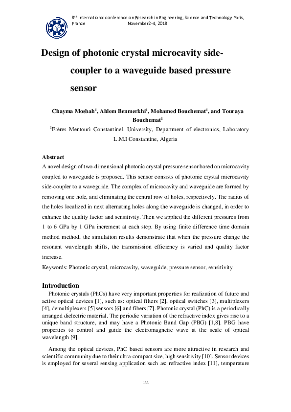 (PDF) Design of photonic crystal microcavity side-coupler to a waveguide based pressure sensor