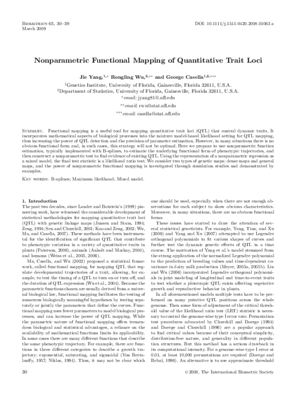 (PDF) Nonparametric Functional Mapping of Quantitative Trait Loci