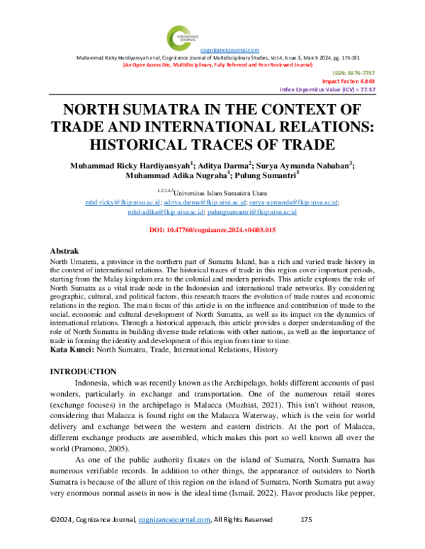 (PDF) NORTH SUMATRA IN THE CONTEXT OF TRADE AND INTERNATIONAL RELATIONS ...