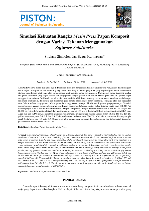 (PDF) Simulasi Kekuatan Rangka Mesin Press Papan Komposit Dengan ...