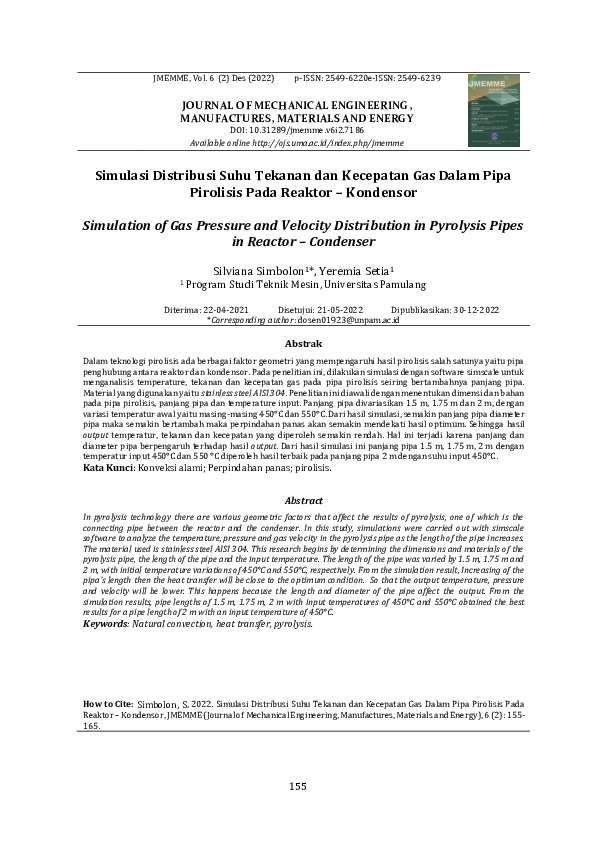 (PDF) Simulasi Distribusi Suhu Tekanan dan Kecepatan Gas Dalam Pipa ...