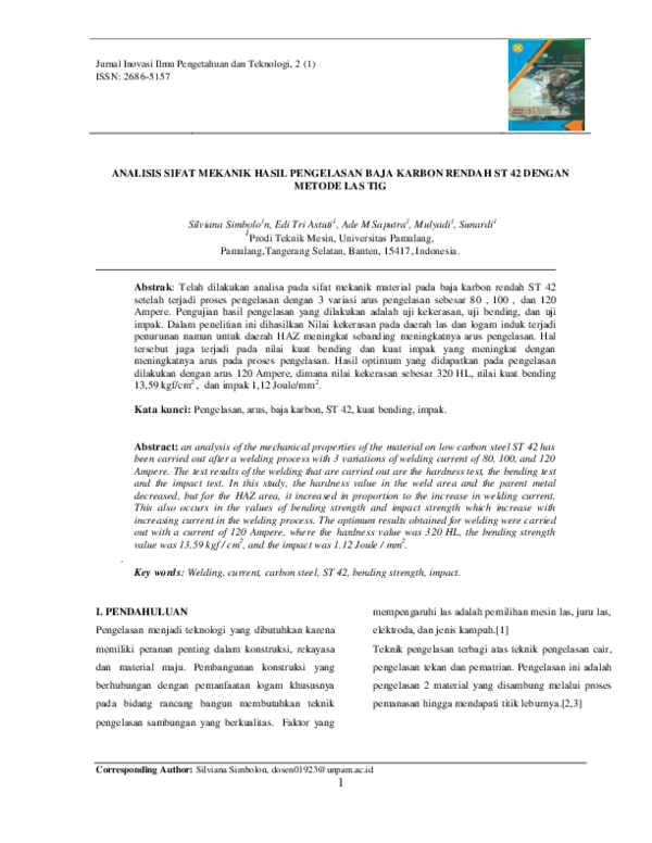 (PDF) Analisis Sifat Mekanik Hasil Pengelasan Baja Karbon Rendah ST 42 ...
