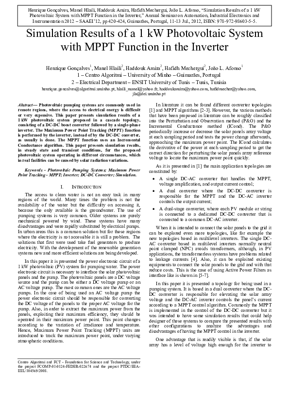 (PDF) Simulation results of a 1 kW photovoltaic system with MPPT ...