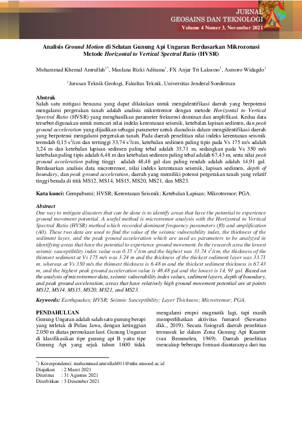 (PDF) Analisis Ground Motion di Selatan Gunung Api Ungaran Berdasarkan ...