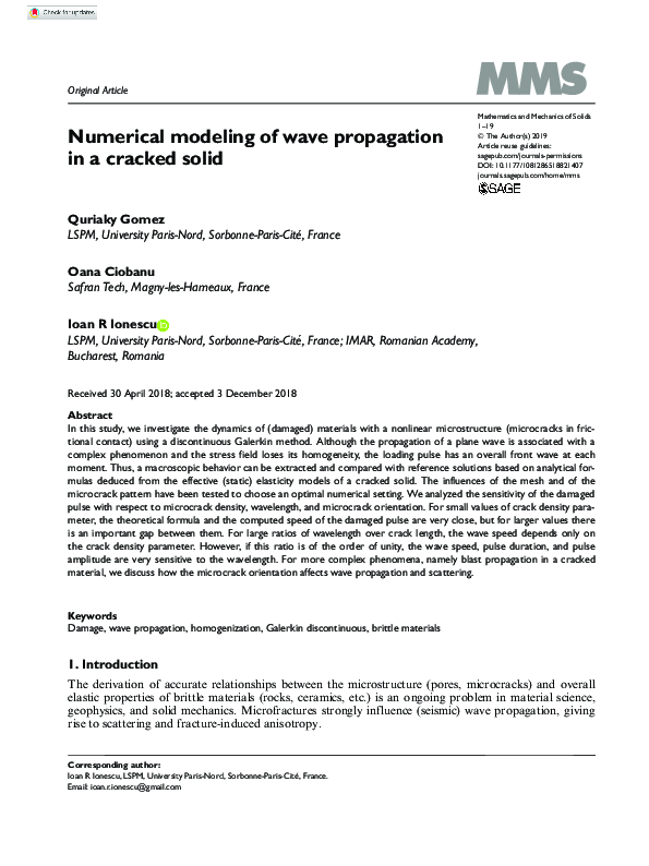 (PDF) Numerical modeling of wave propagation in a cracked solid