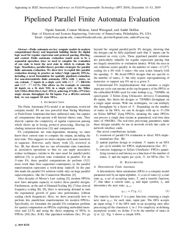(PDF) Pipelined Parallel Finite Automata Evaluation | Connor McKeon - Academia.edu