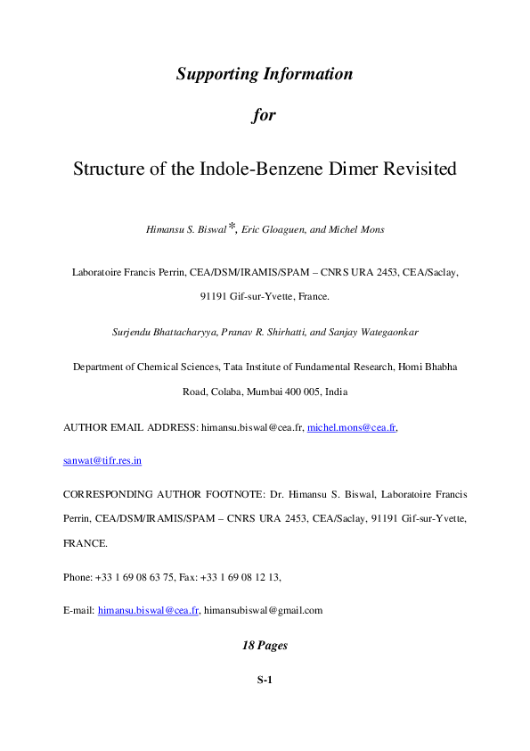(PDF) Structure of the Indole−Benzene Dimer Revisited | Michel Mons ...