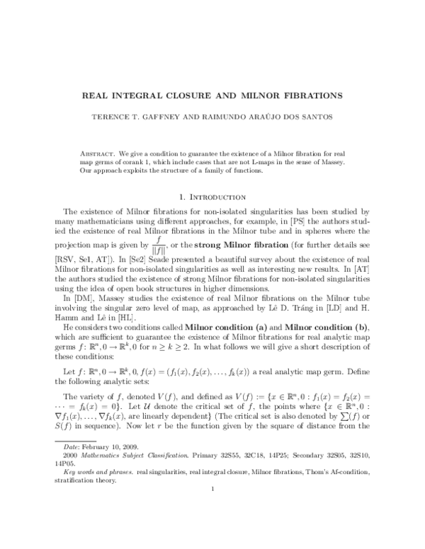 (PDF) Real integral closure and Milnor fibrations