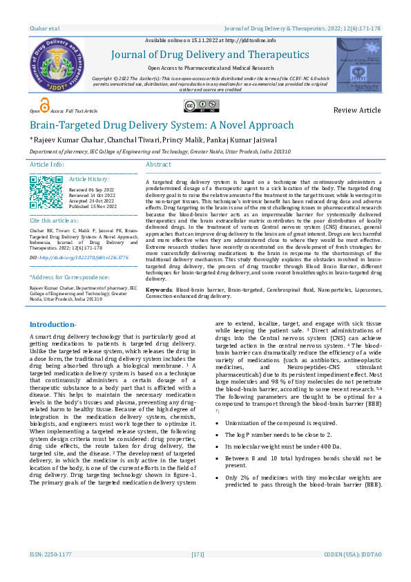 (PDF) Brain-Targeted Drug Delivery System: A Novel Approach