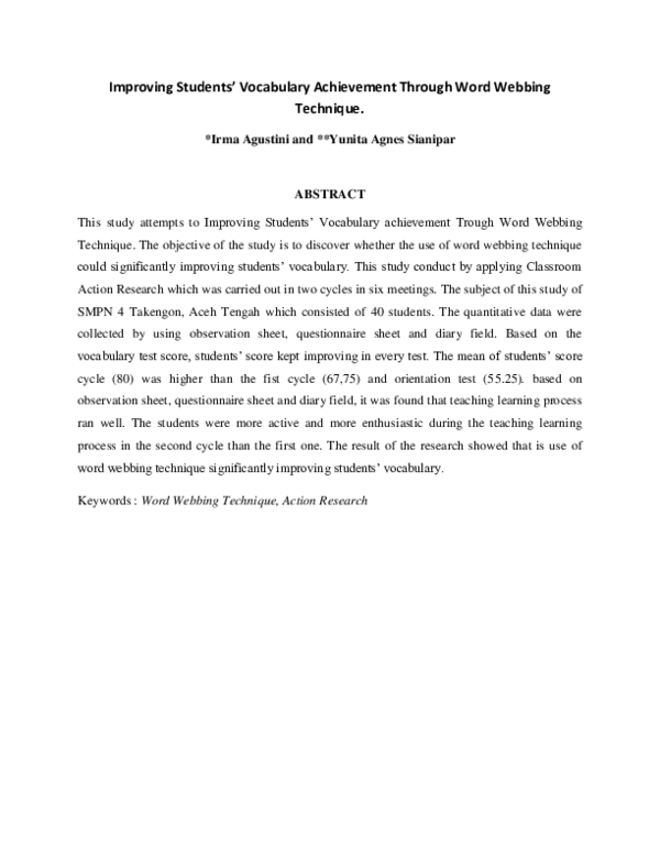 (PDF) Improving Students’ Vocabulary Achievement Through Word Webbing ...
