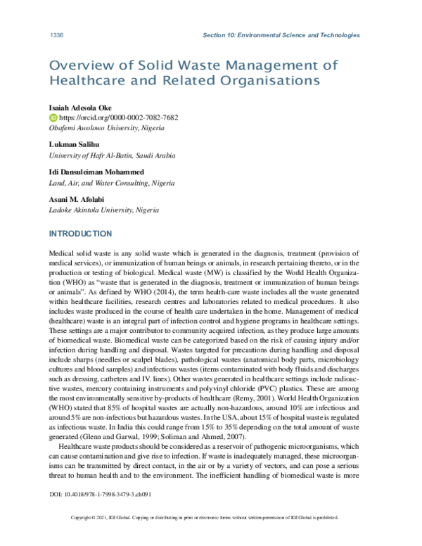 (PDF) Overview of Solid Waste Management of Healthcare and Related ...