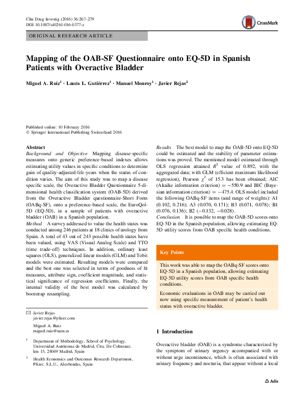 (PDF) Mapping of the OAB-SF Questionnaire onto EQ-5D in Spanish ...
