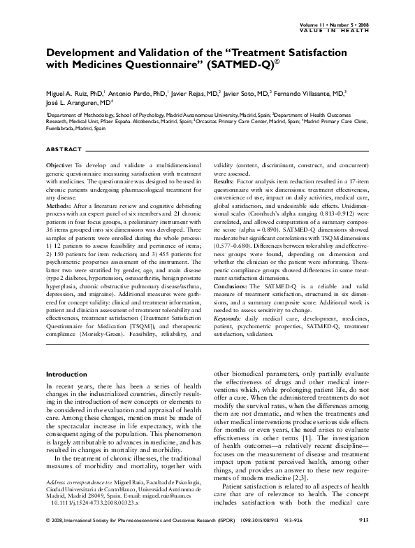(PDF) Development and Validation of the “Treatment Satisfaction with Medicines Questionnaire ...