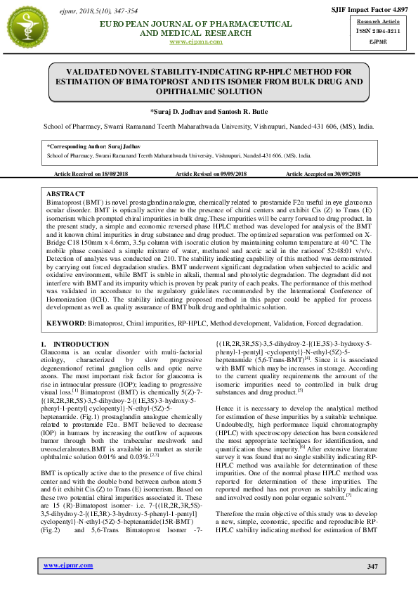(PDF) Validated Novel Stability-Indicating RP-HPLC Method For Estimation Of Bimatoprost And Its ...