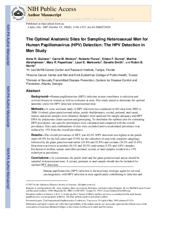 (PDF) The Optimal Anatomic Sites for Sampling Heterosexual Men for ...