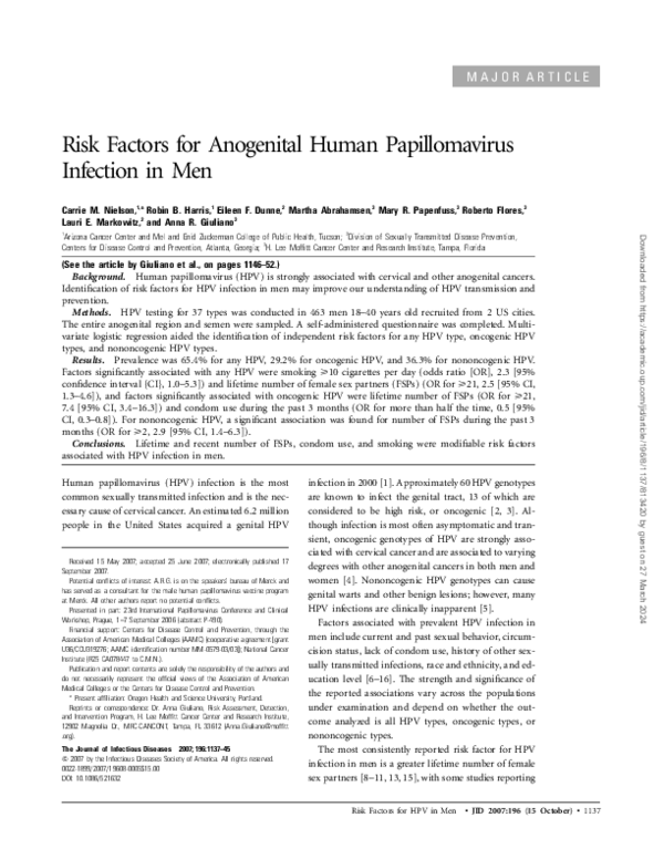 (PDF) Risk Factors for Anogenital Human Papillomavirus Infection in Men