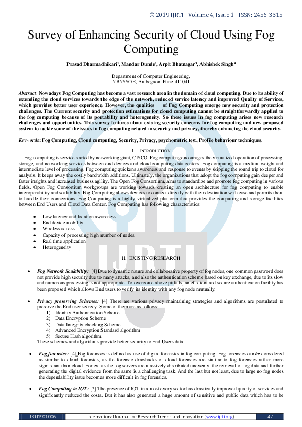 (PDF) Survey of Enhancing Security of Cloud Using Fog Computing