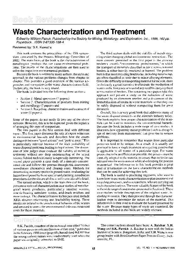 (PDF) Waste Characterization and Treatment