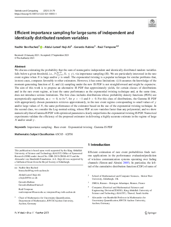 (PDF) Efficient importance sampling for large sums of independent and identically distributed ...