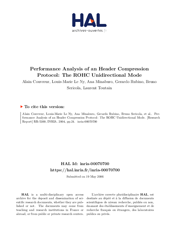 (PDF) Performance Analysis of a Header Compression Protocol: The ROHC Unidirectional Mode