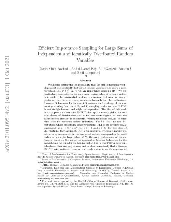 Pdf Efficient Importance Sampling For Large Sums Of Independent And Identically Distributed