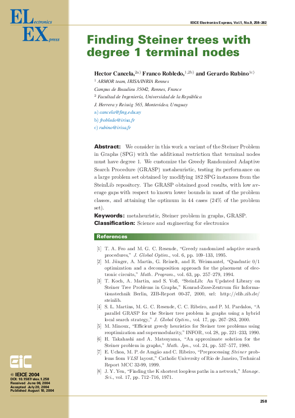 (PDF) Finding Steiner trees with degree 1 terminal nodes