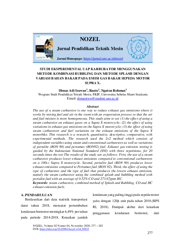 (PDF) Studi Eksperimental Uap Karburator Menggunakan Metode Kombinasi ...