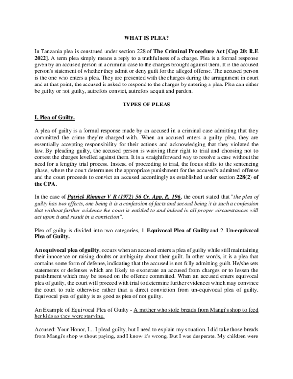 (PDF) Plea taking procedures in Tanzania.